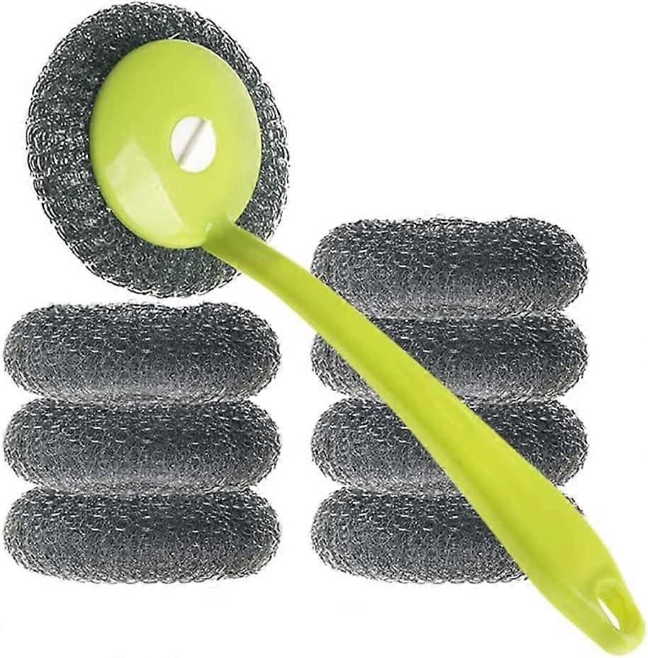 Stainless Steel Scrubbing Sponge Set with Handle, 8 Pack, for Kitchen ...