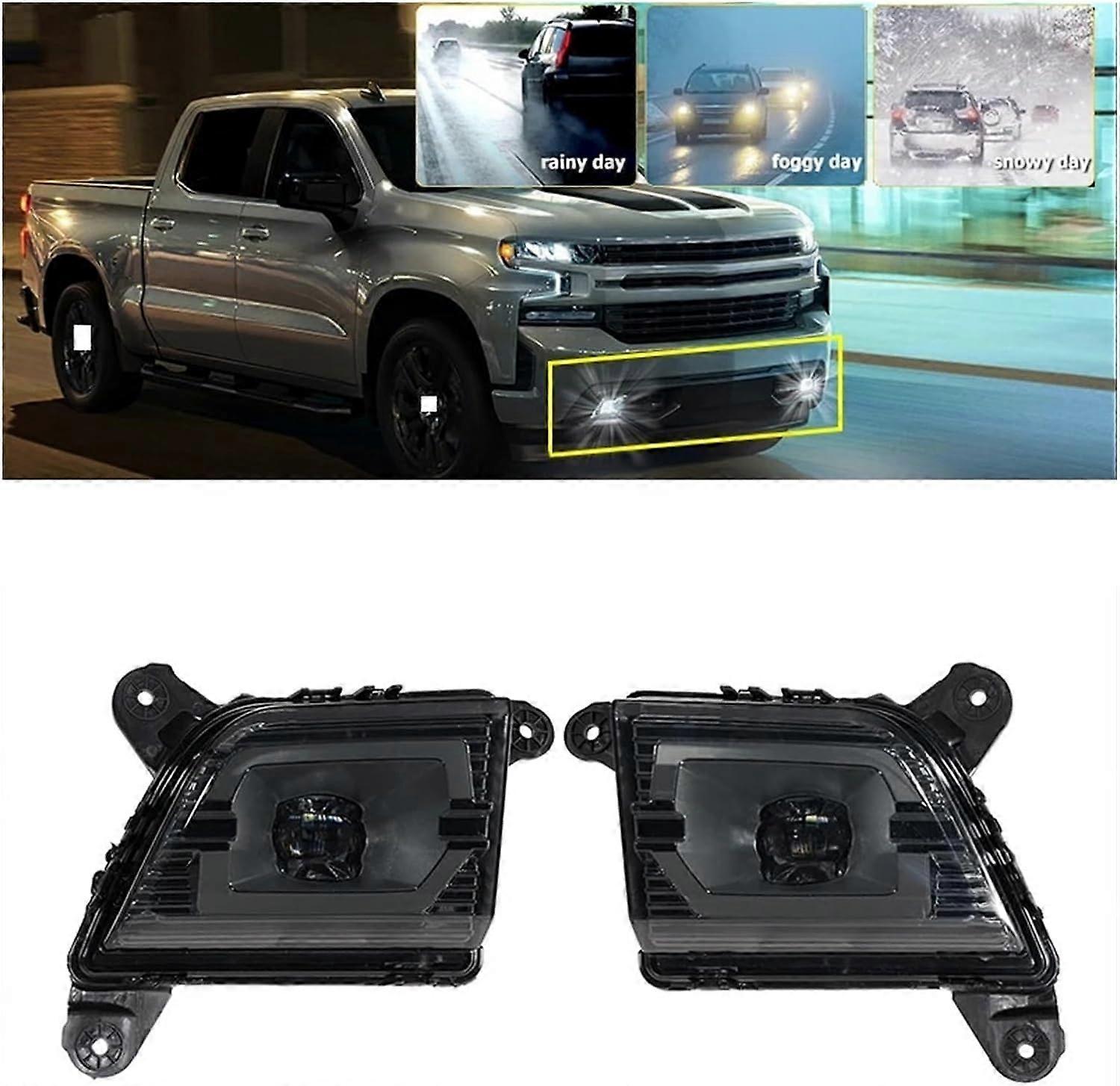 2 Pcs LED Fog Light Car Front Bumper White Driving Lights Kit ...