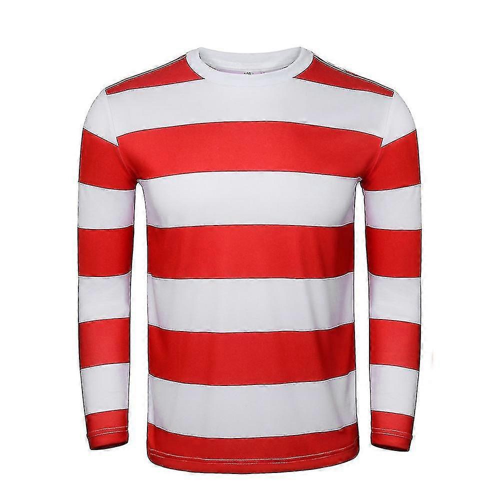 Wally Cosplay Costume For Adults Waldo Red White Striped Tee Shirt ...