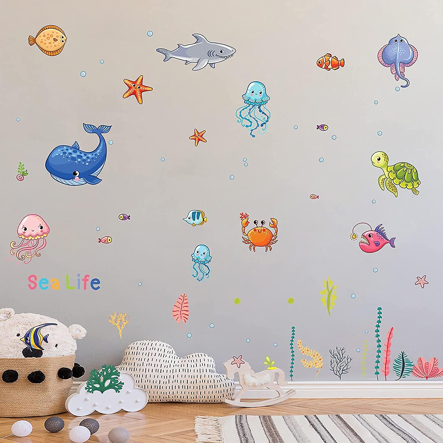 Cartoon Sea Life Wall Decals, Heytea Ocean World Peel And Stick ...