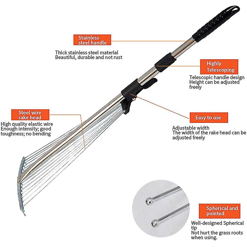 Adjustable Garden Leaf Rake - Telescopic Alloy Hoe Grass Tool for Lawn ...