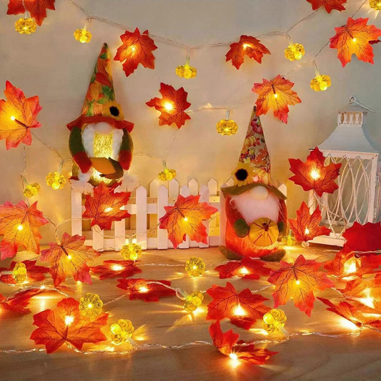 Pumpkins Garland Lights Fall Decorations Realistic Larger Maple Leave ...