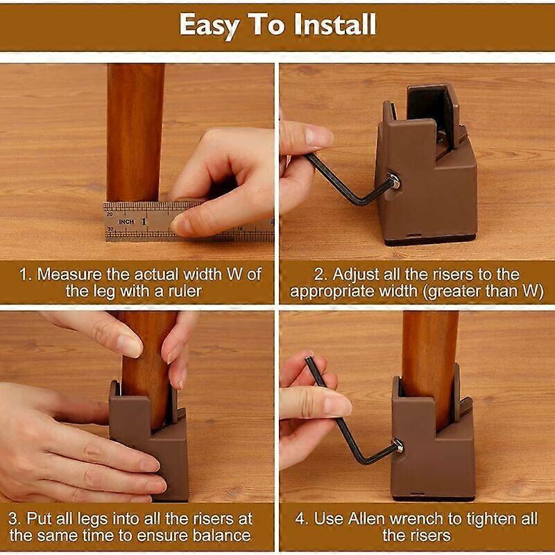 Set of 4 Adjustable Bed Risers from 22-42mm - Feet for Chairs, Tables ...