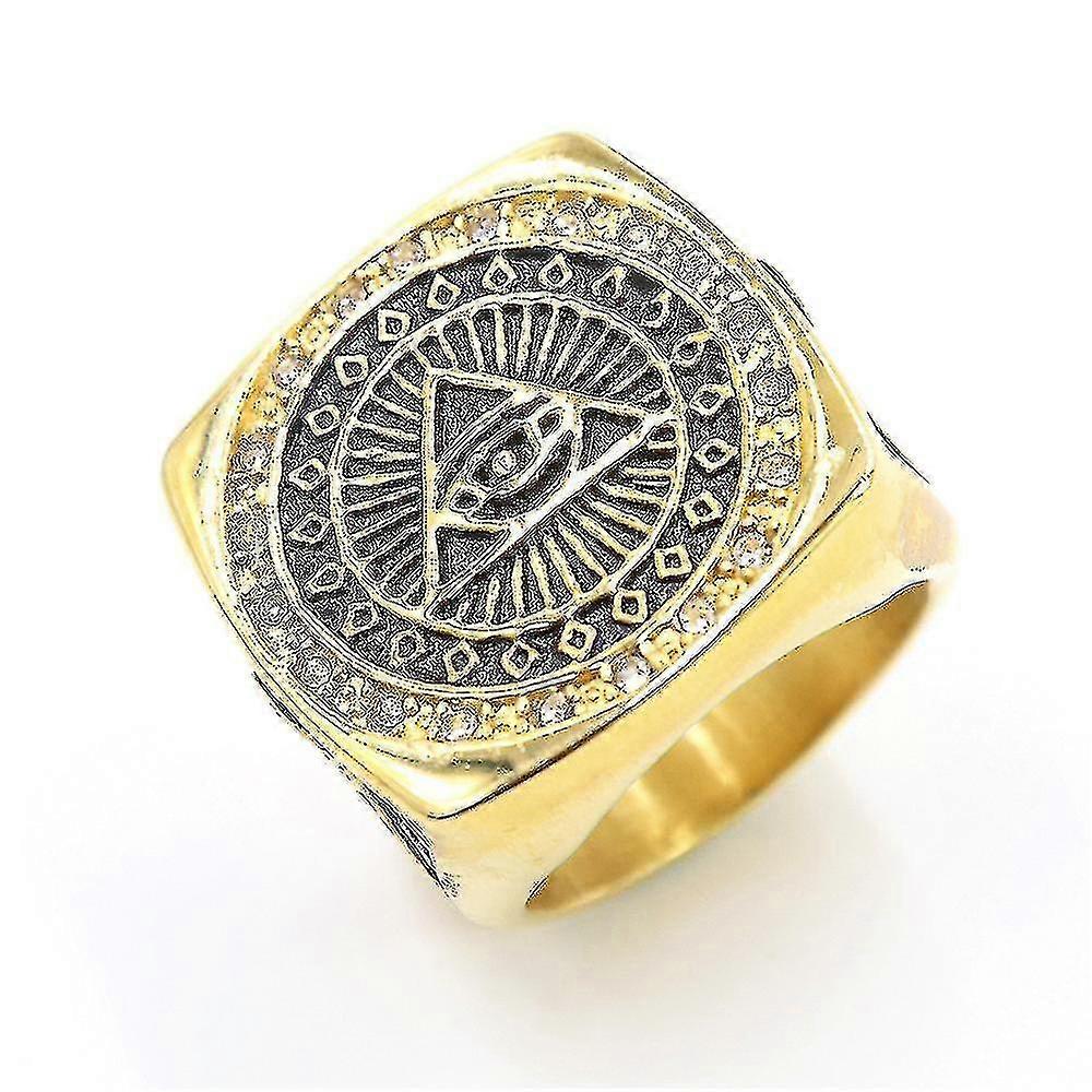 Vintage Heavy Stainless Steel All Seeing Eye Ring For Men Crystal Gold ...