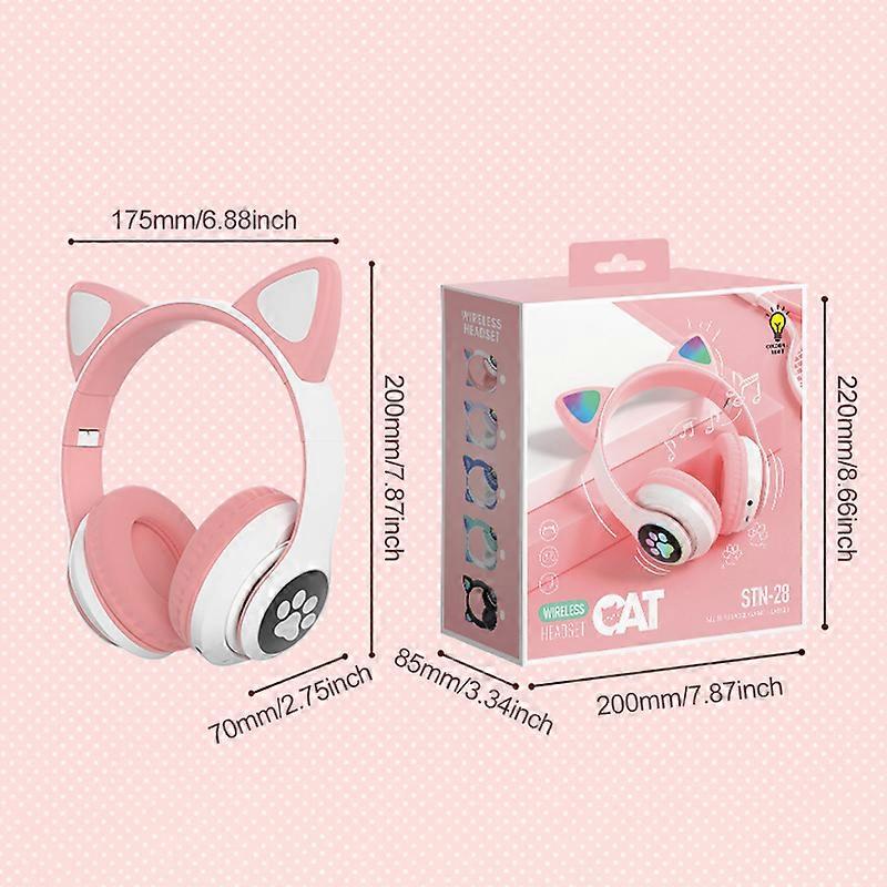 RGB Cat Ear Headphones Bluetooth 5.0 Noise Cancelling Adults Kid Girl ...