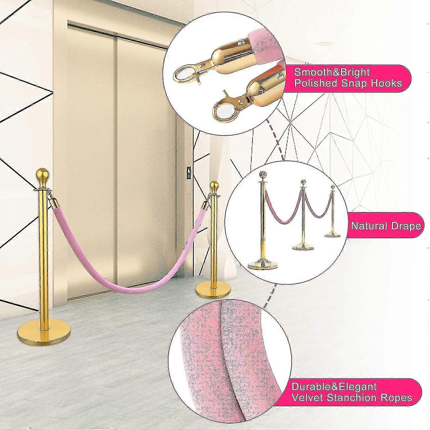 4 Pcs Pink Velvet Stanchion 6.4ft Velvet Rope, Crowd Control Ropes ...