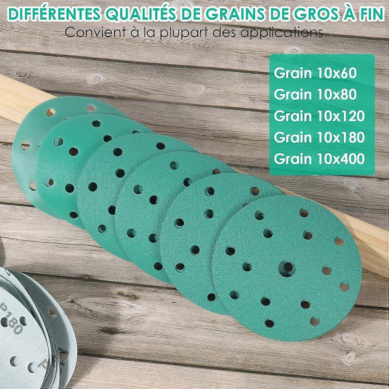 50 Pieces 150 mm Sanding Discs, 15 Holes, 10x Grit 60/80/120/180/400 ...