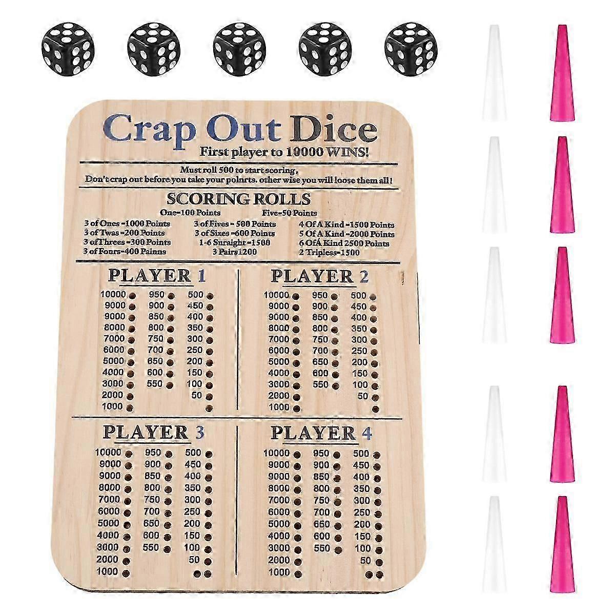 Wooden Crap Out Dice Score Board Classic Family Game Round Funny Dice ...