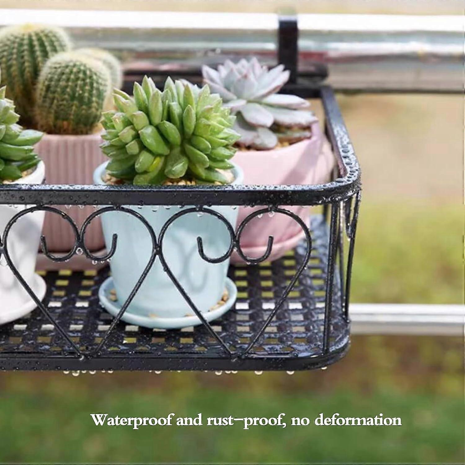 Hanging Railing Flower Stand Metal Balcony Plant Shelf RustResistant ...