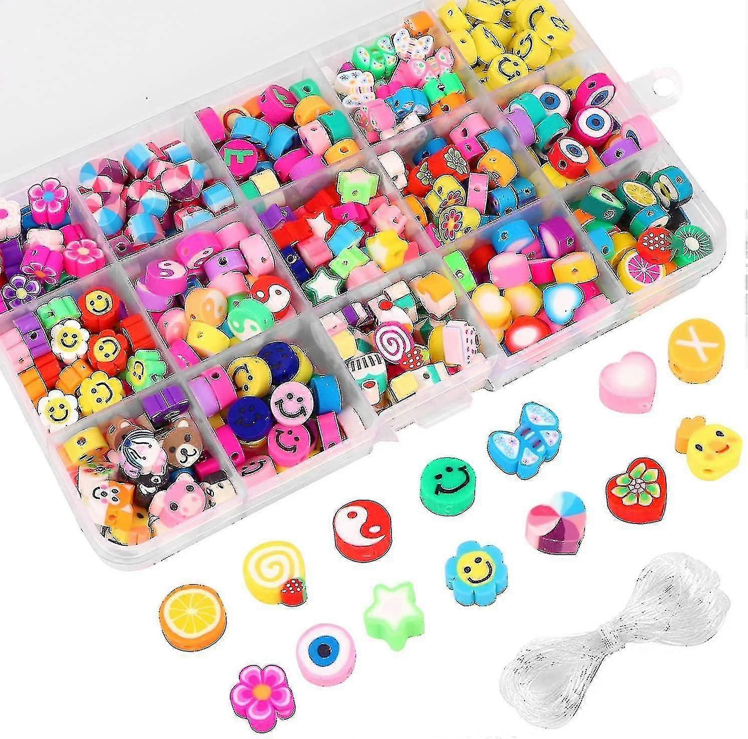 300pcs Fruit Smiley Handmade Polymer Clay Beads 15 Styles Flower Letter ...