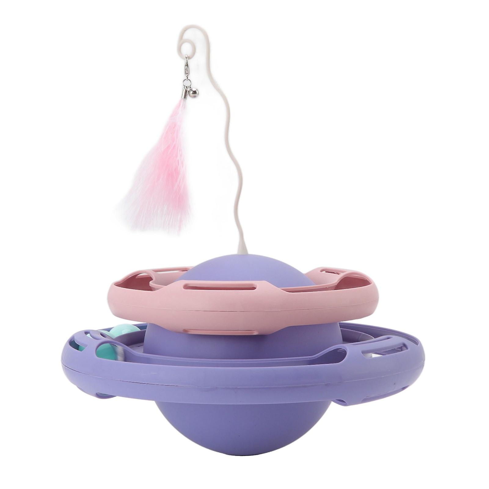 Interactive Cat Turntable Toy with Roller Tracks Ball and Teasing Stick ...