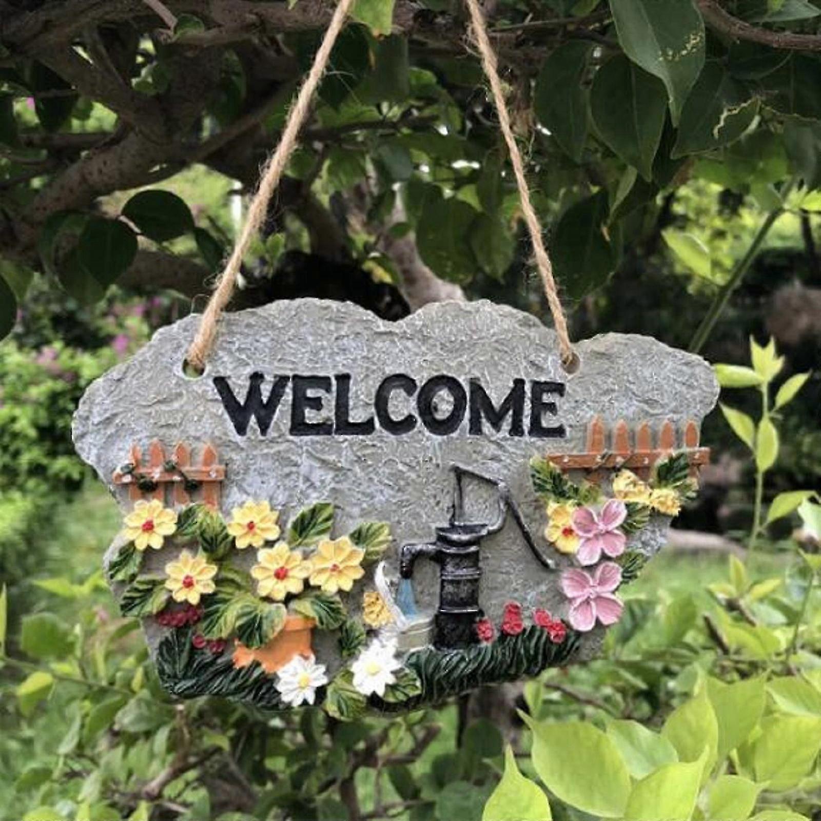 Resin Garden Welcome Sign Decoration Welcome Ornament Pendant Of Garden ...