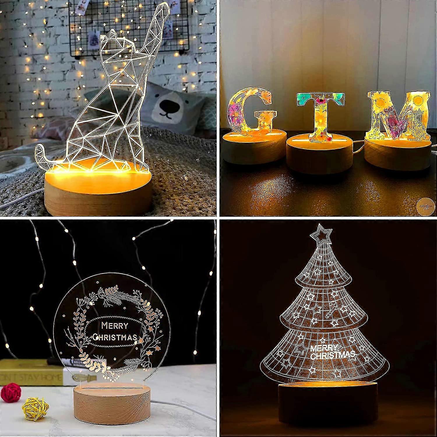 2 Pieces Led Lights Display Base Wooden Light Display Stand Decoration ...