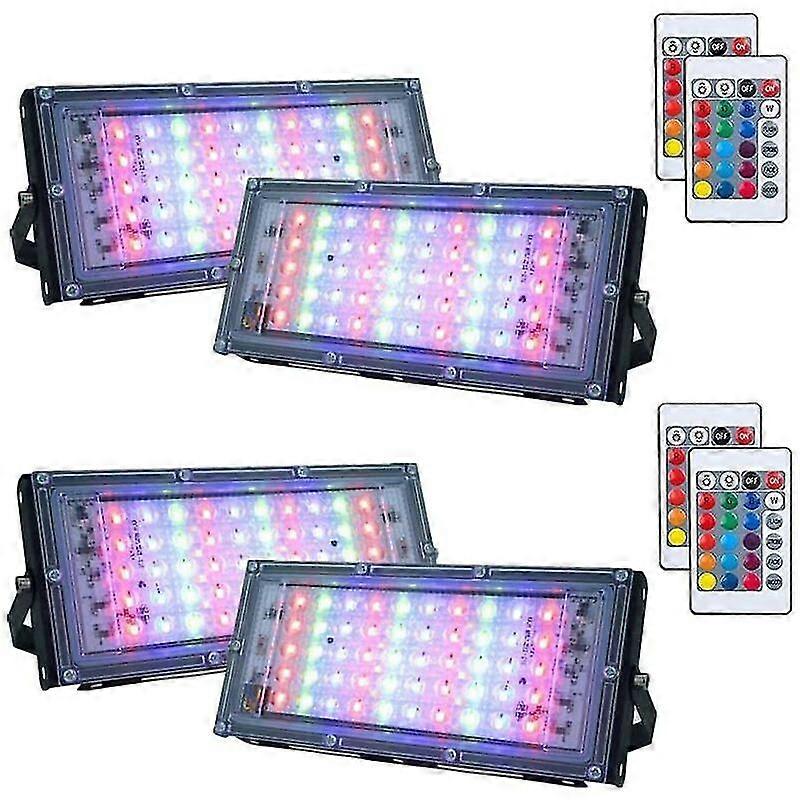 4 Pack Dimmable Outdoor Rgb Led Flood Light, Ip66 Waterproof With ...