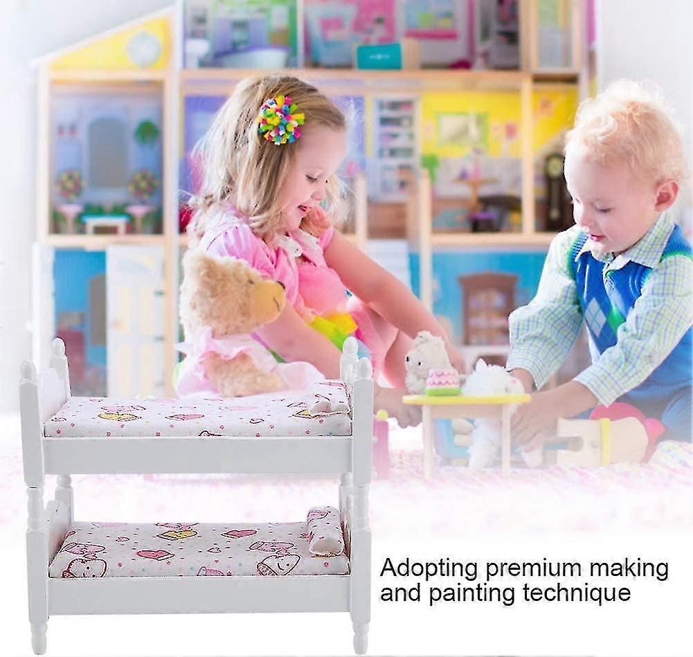 Doll Bunk Bed,pink Strawberry 1:12 Wooden Children Bedroom Model ...