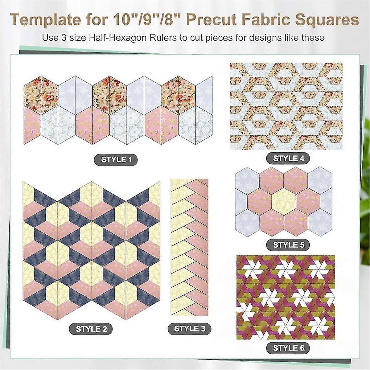 3 Pcs Half Hexagon Quilting Template Acrylic Quilting Template Ruler 8 ...