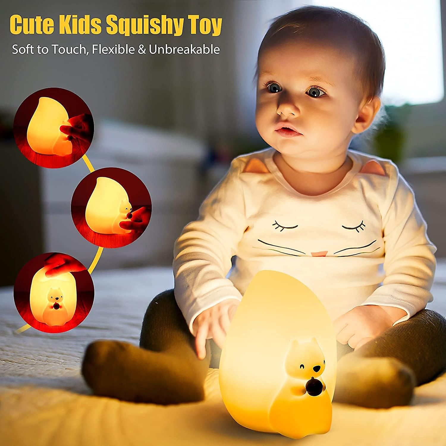 Squirrel Kids Night Light, Cute Silicone Baby Night Light with Touch ...