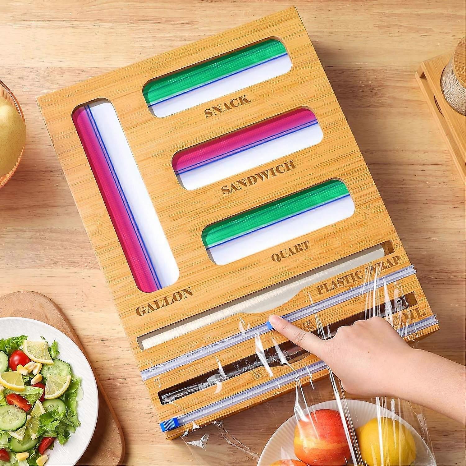 9 in 1 Kitchen Plastic Wrap Cutting Box Food Storage Bags Bamboo ...