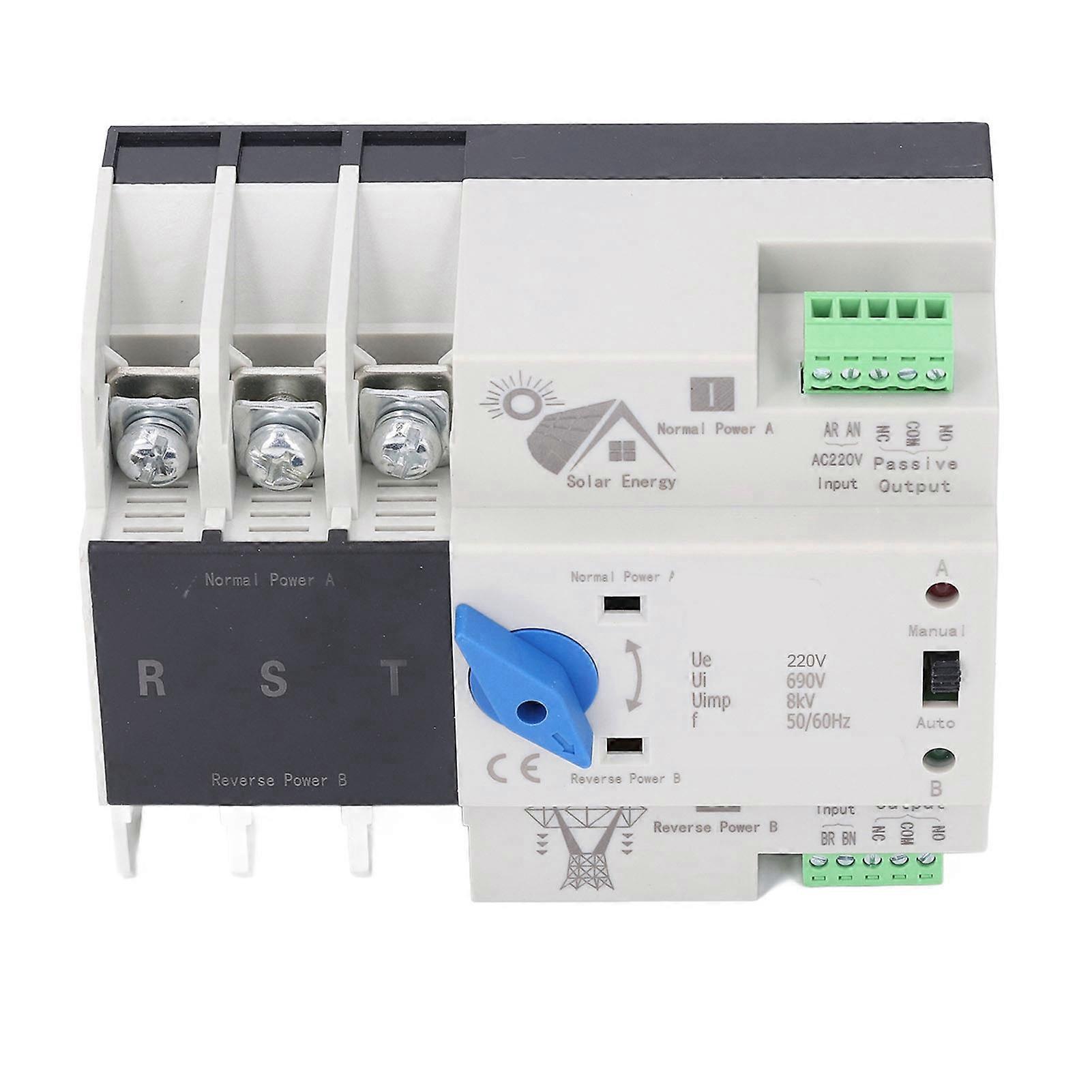 Dual Power Automatic Transfer Switch 3P 63A Circuit Breaker Changeover ...