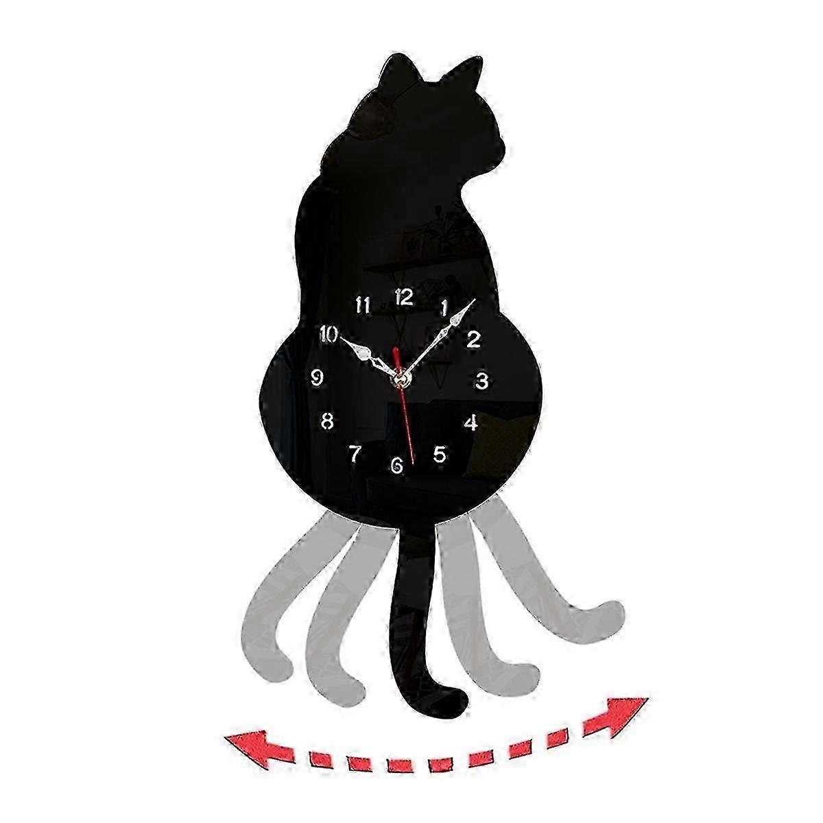 Black-Cat Pendulum Wall Clock,Cat Clock,Cat Clock with Moving Tail,Cat ...