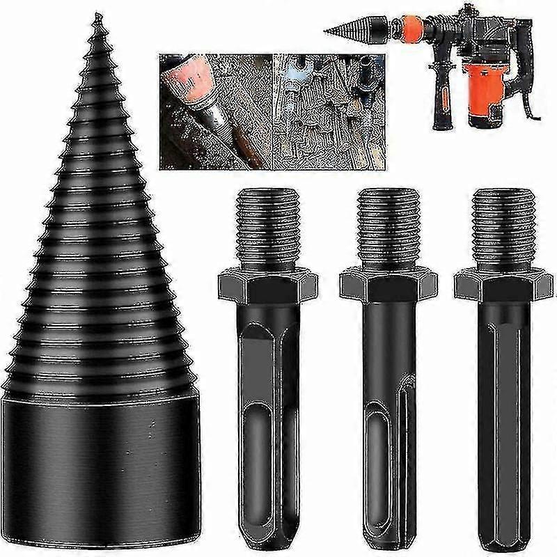 3 Piece Firewood Log Splitter Drill Bit Removable Cones Kindling Wood ...