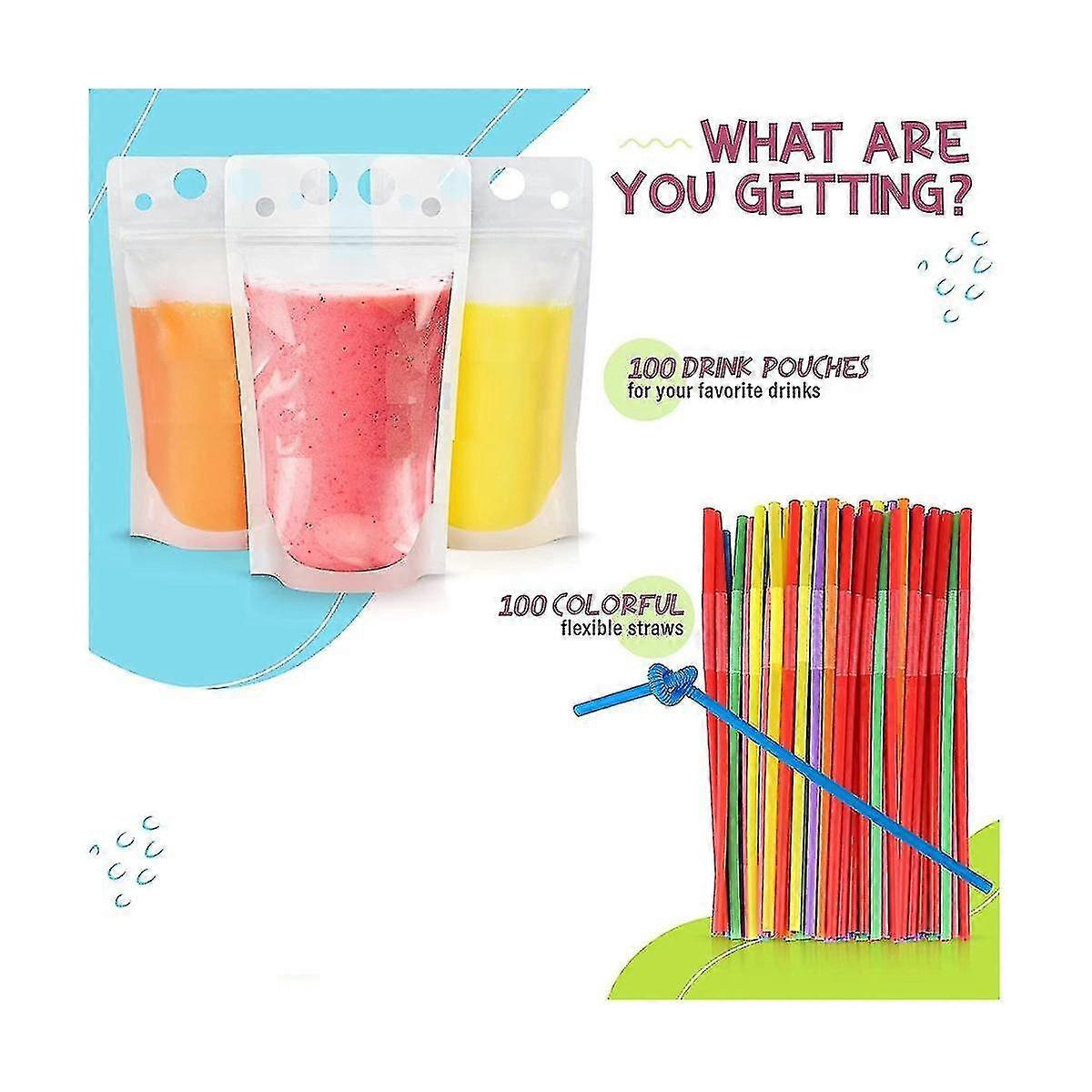 100pcs 16oz Drink Pouches For Adults - Drink Pouches With Straws X100 ...