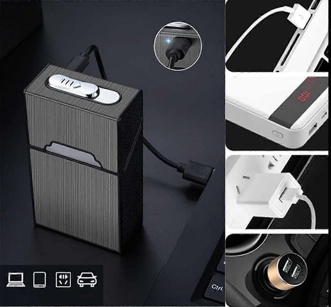 two Cigarette Case with Lighter - 2 in 1 USB Rechargeable Flameless ...