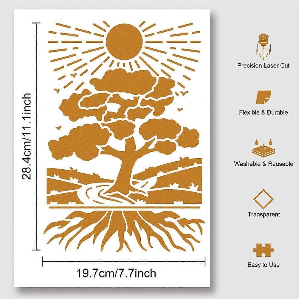 Tree Sun Painting Stencil 11.69x8.27 Inch Reusable Craft Stencils ...