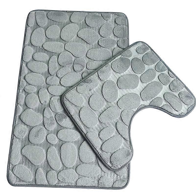 Pebble Bath Mat Set Memory Foam Pedestal Set 2 Piece Bathroom Rug Soft ...