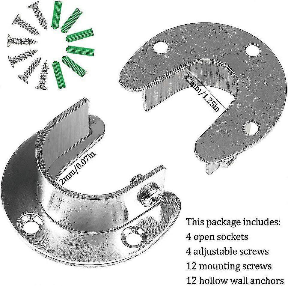 4 Pack Stainless Steel Closet Pole Sockets Rod Socket Flange Set Rob ...