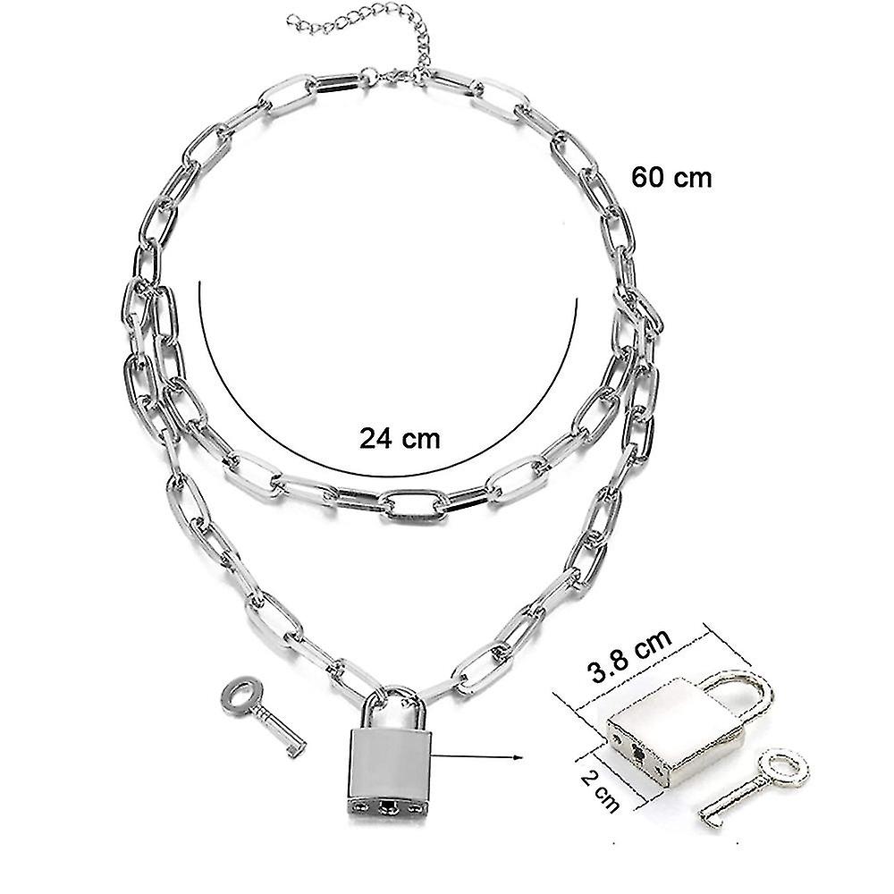 Padlock Necklace Double Thick Chain Personality Punk Hip Hop Fashion ...