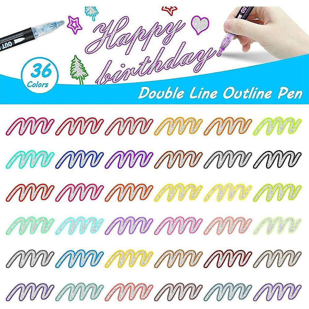 Double Line Outline Markers, 36 Colors Super Squiggles Shimmer Outline ...