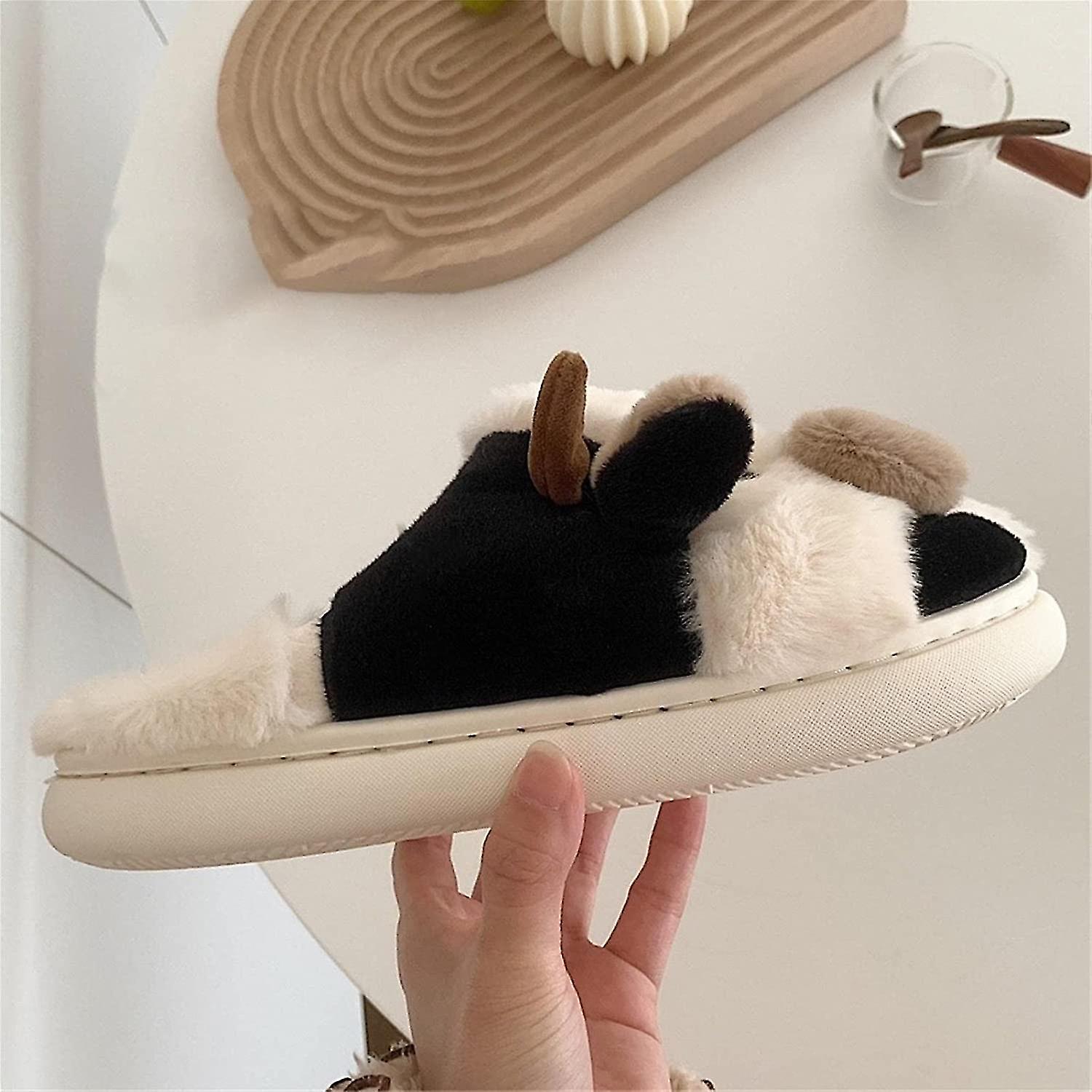 Cute Cow Slippers,animal Fuzzy Slides For Women | Cartoon Soft Comfy ...