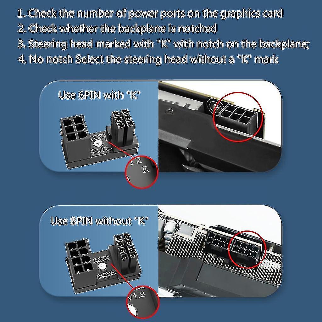 1pc Gpu Vga Pcie 8pin 6pin Male 180 Degree Angled To 8pin 6pin Female ...