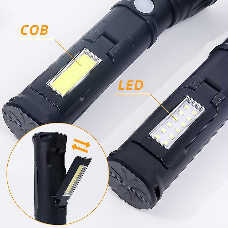 Powerful Usb Rechargeable Led Flashlight Cob Side Light Zoom Torch 4 ...