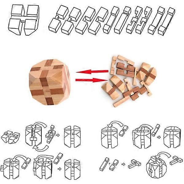 Pieces Wooden Brain Teaser, Brain Teaser Game, 3D IQ Puzzle Mini Wooden ...