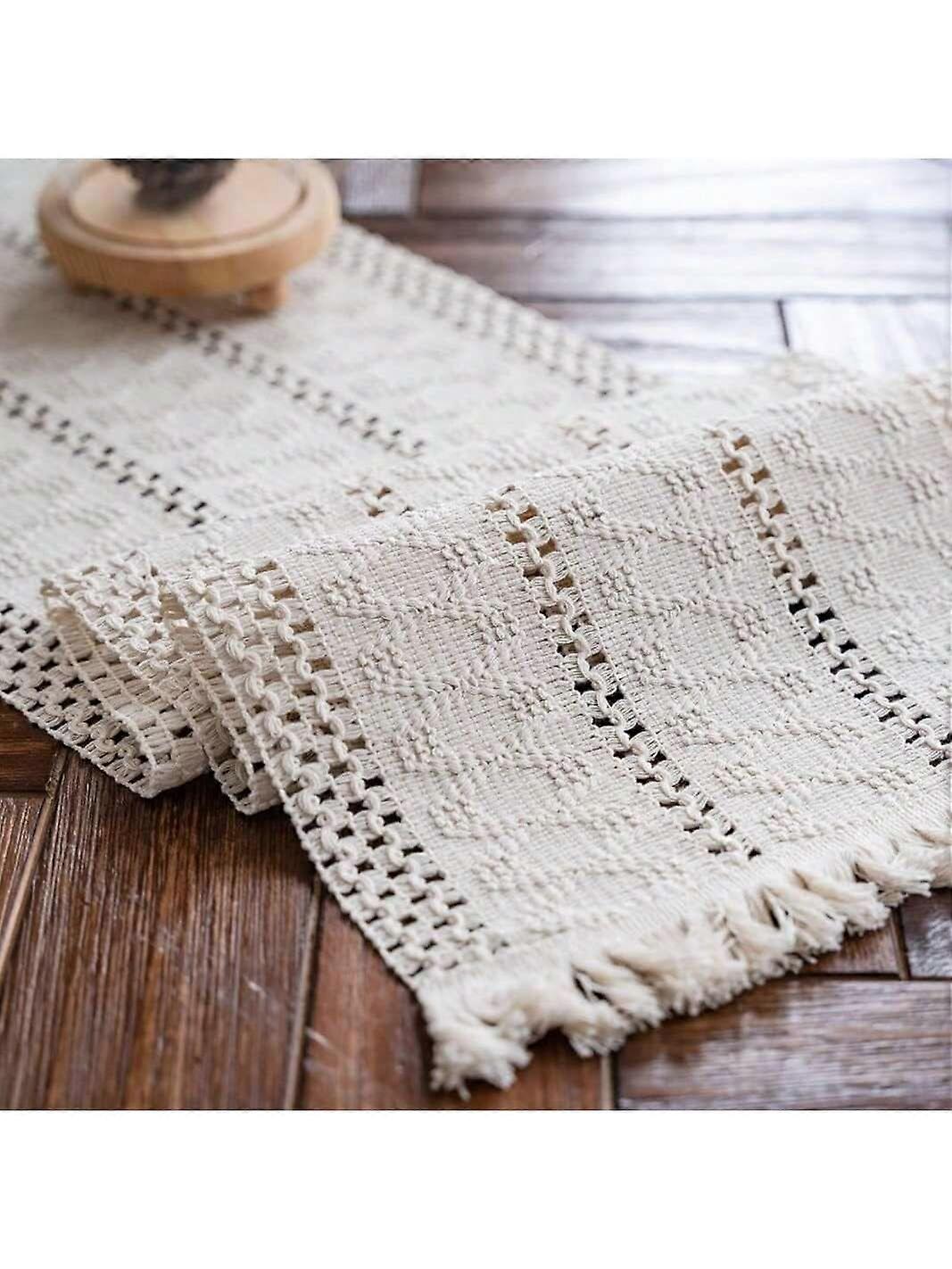 Table Runner Cream Beige Boho Table Runner With Tassels For Home Decor ...