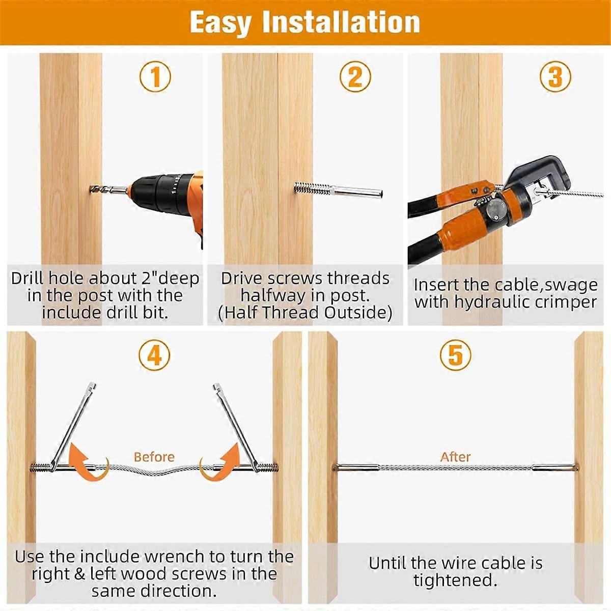 Swage Lag Screws for Cable Railing - 1/8inch Cable Railing Hardware Kit ...