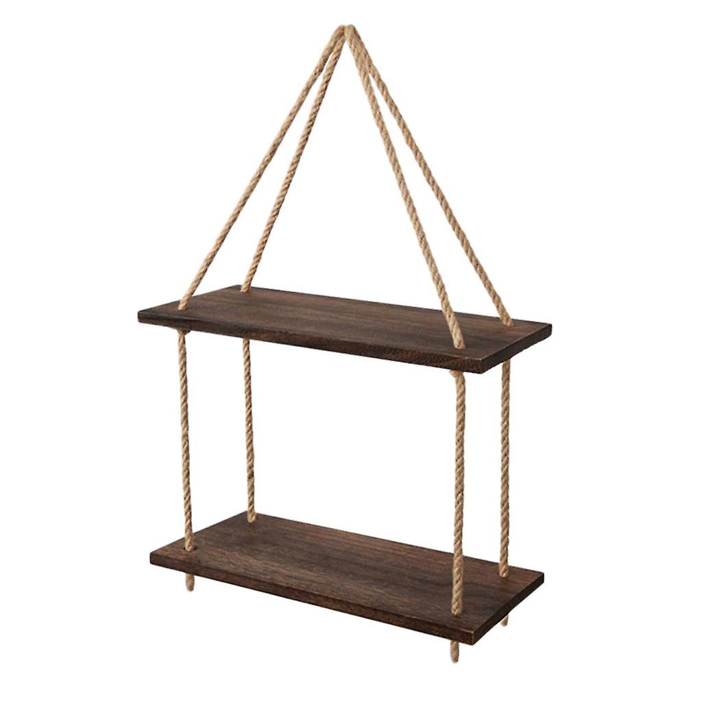 2 Tier Wood Hanging Swing Rope Floating Shelf Rack Rustic Wall Decor ...