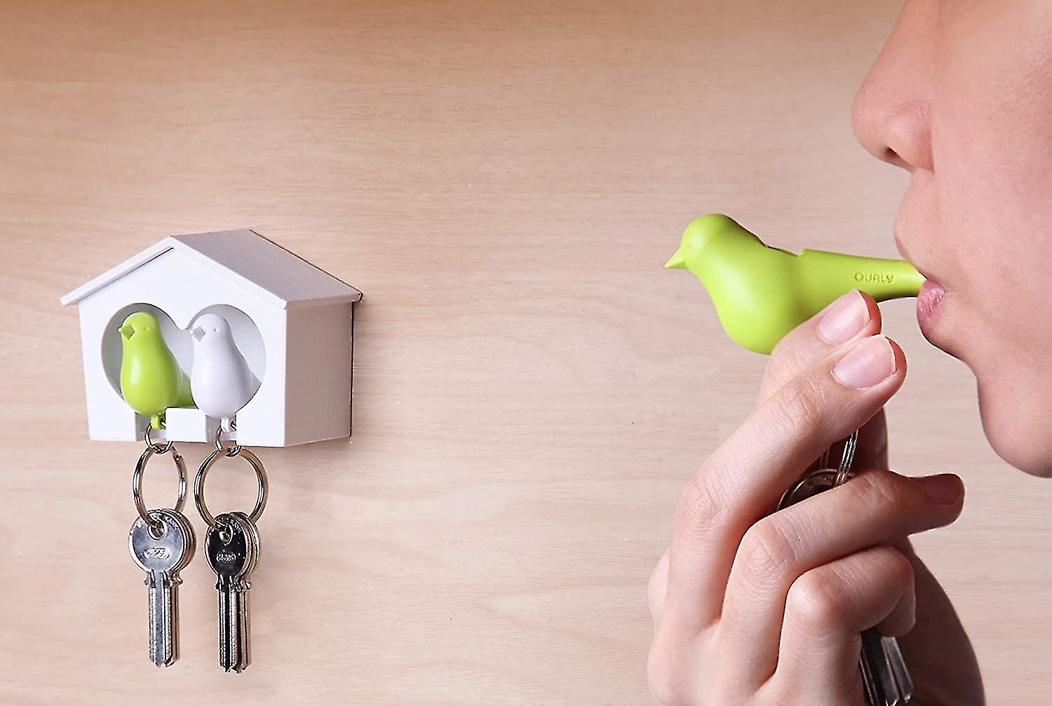 Key Tray, Drum Key Ring Rack With Two Sparrows Design(White + Green ...