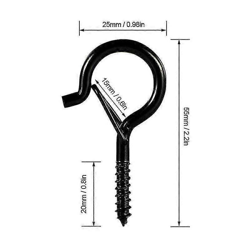 Skruekroge, vægmonterede loftkroge, udendørs sorte kroge til ophængning ...