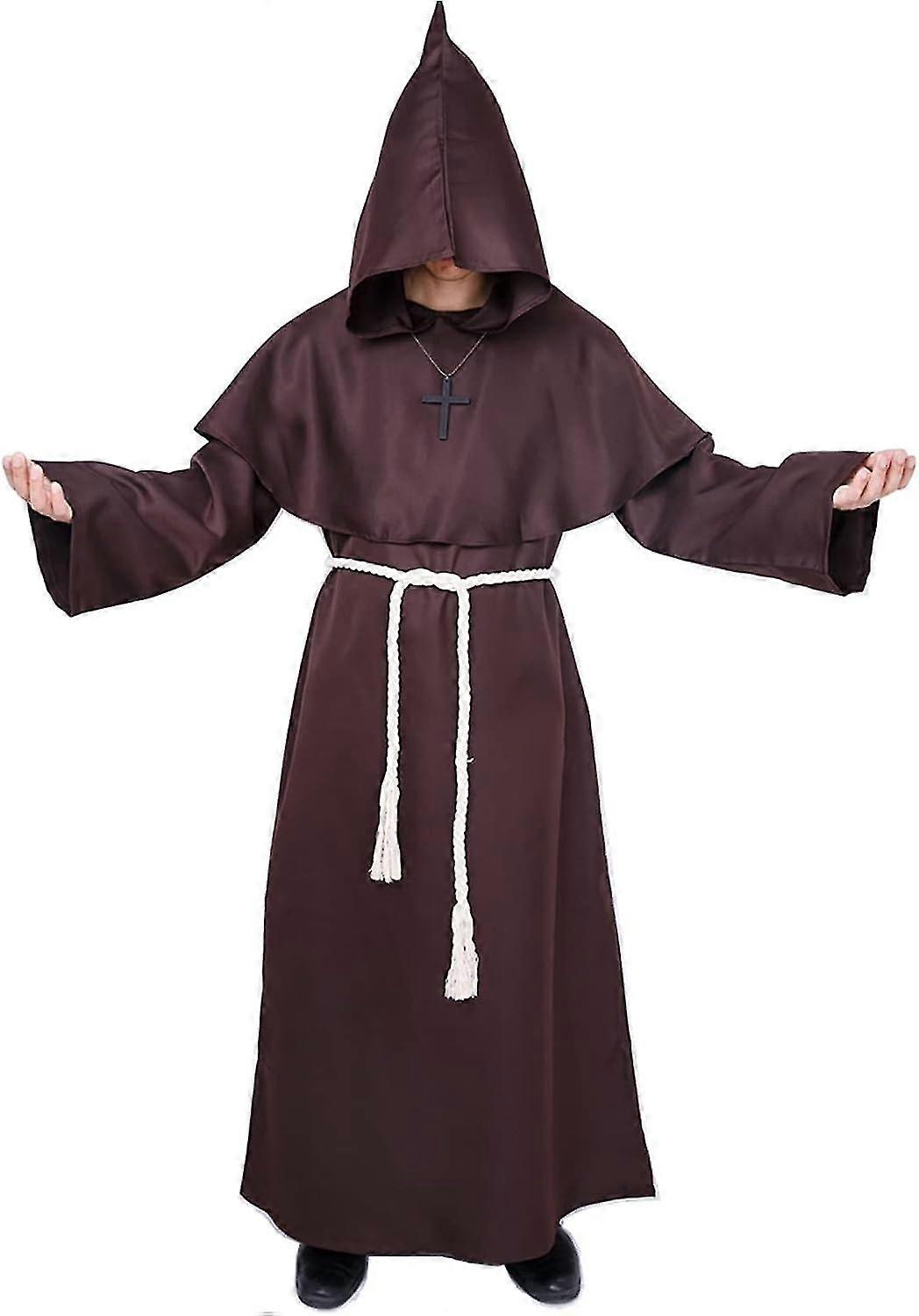 Monk Robe Medieval Friar Monk Priest Hooded Robe Cloak Halloween Tunic ...