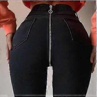 Womens Denim Zip Open Back Distressed High Waist Skinny Jeans Trousers ...