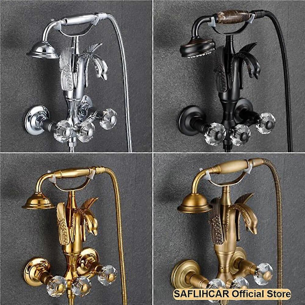 Luxury Gold Swan Bathtub Faucet Crystal Handle Bath Sets with Hand ...