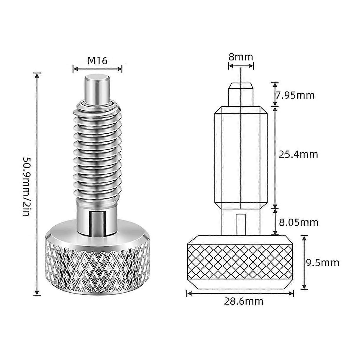2Pcs Hand Retractable Spring Plunger, M16 Stainless Steel Quick Release ...