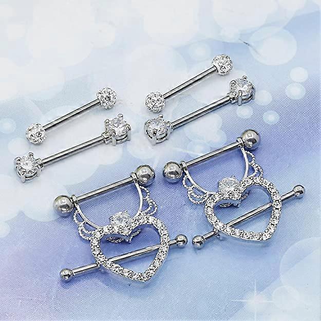 4 Pairs 14G Stainless Steel Nipplerings Nipple Tongue Rings Opal Barbell Body Piercing Jewelry ...