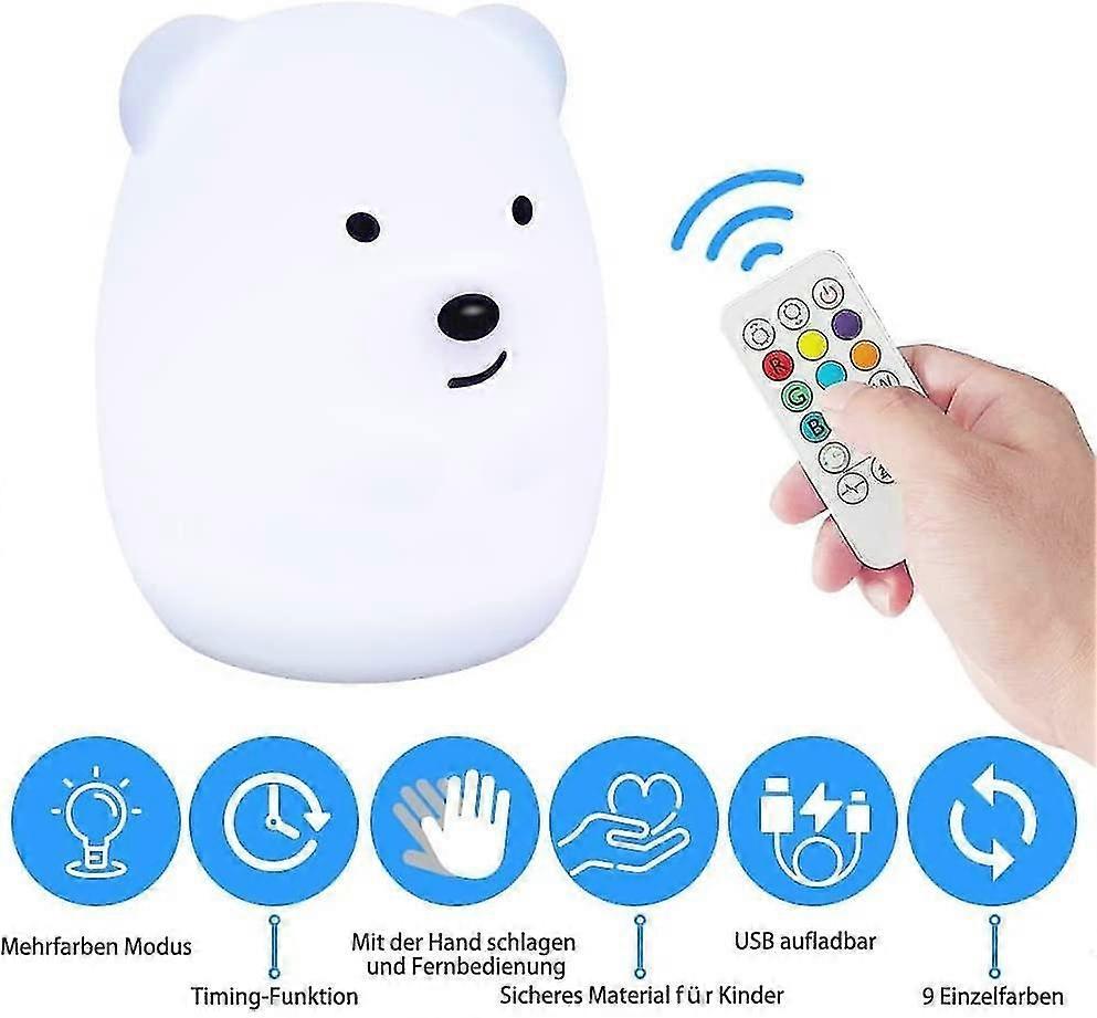 Led Night Light Portable Kids 9 Color Remote Control Night Light ...