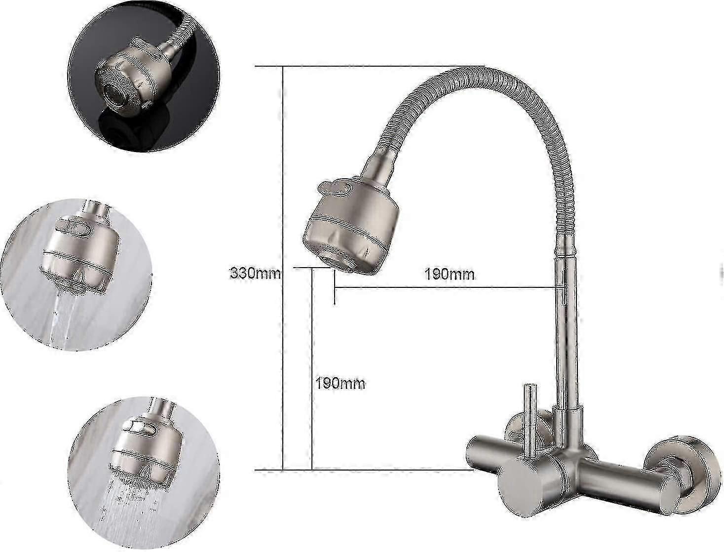 Kitchen Faucet Wall Mounted 304 Stainless Steel Sink Faucet 360 ...