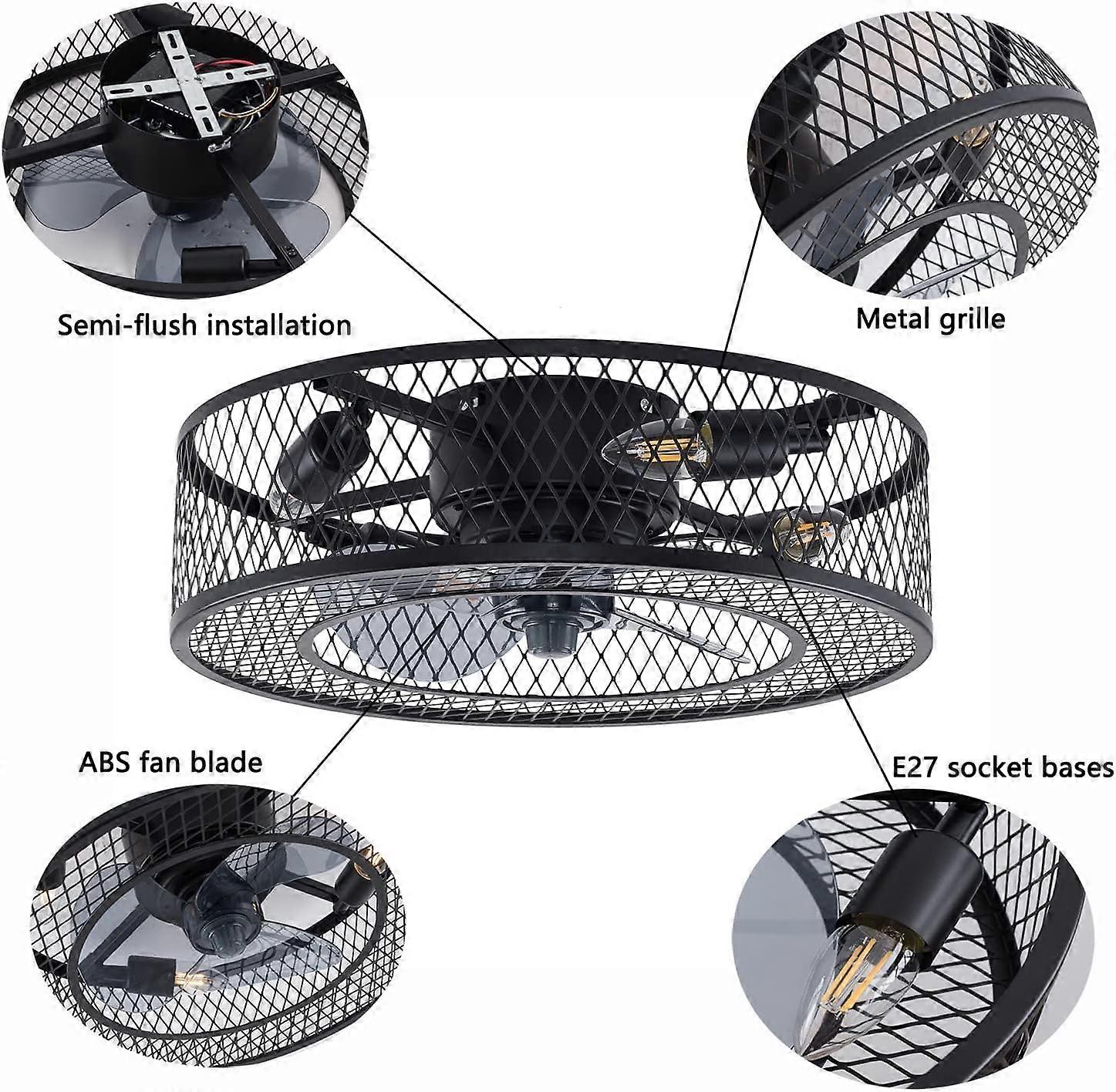 Caged Ceiling Fan Light Kit 18 Inch, 3 Speed Remote Controlled ...