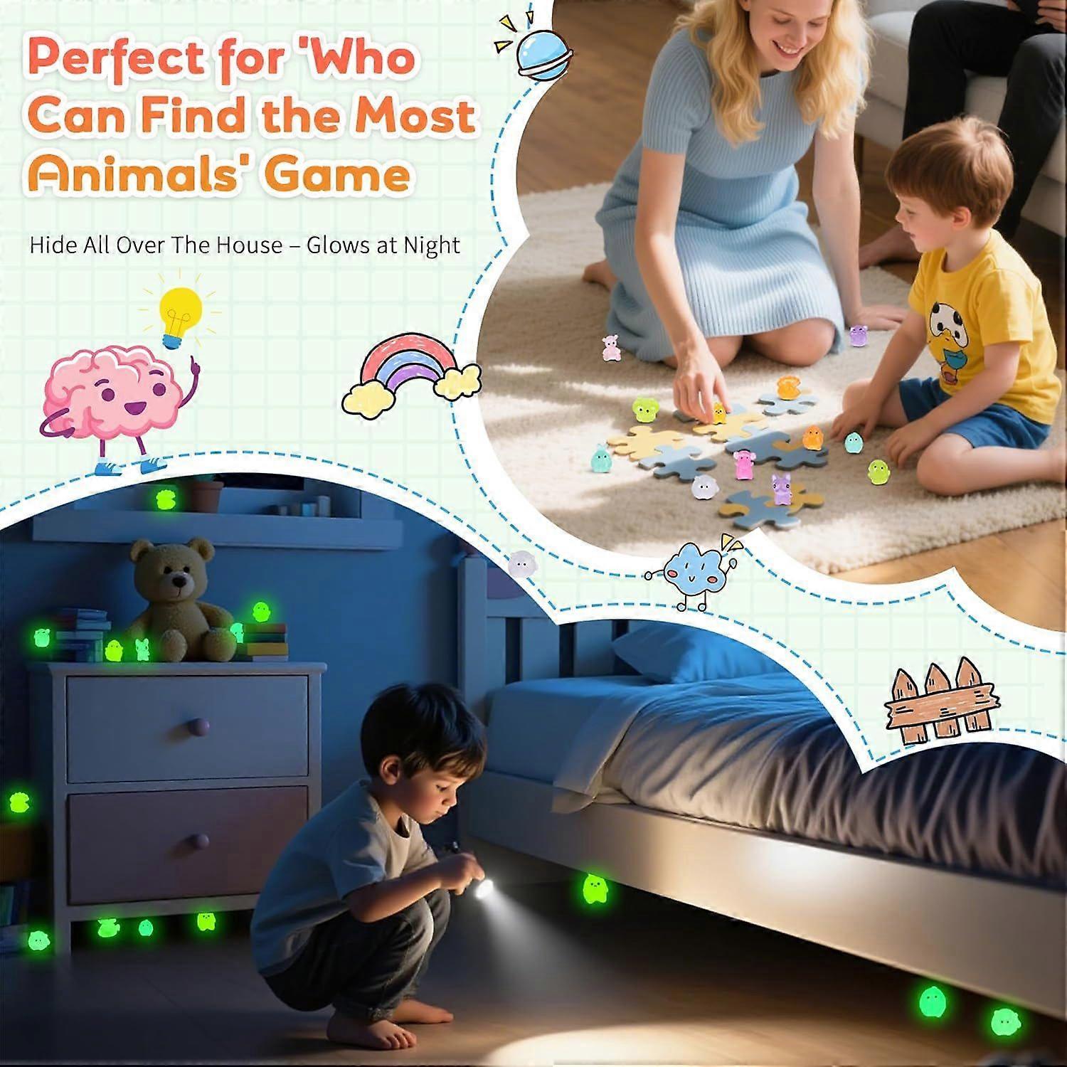 30PCS Luminous Mini Resin Animals Figurines Bulk, Glow in the Dark Tiny ...